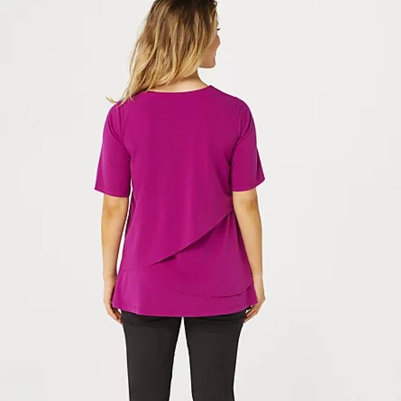 Susan Graver | Tops | Susan Graver Liquid Knit Elbow Sleeve Tiered ...